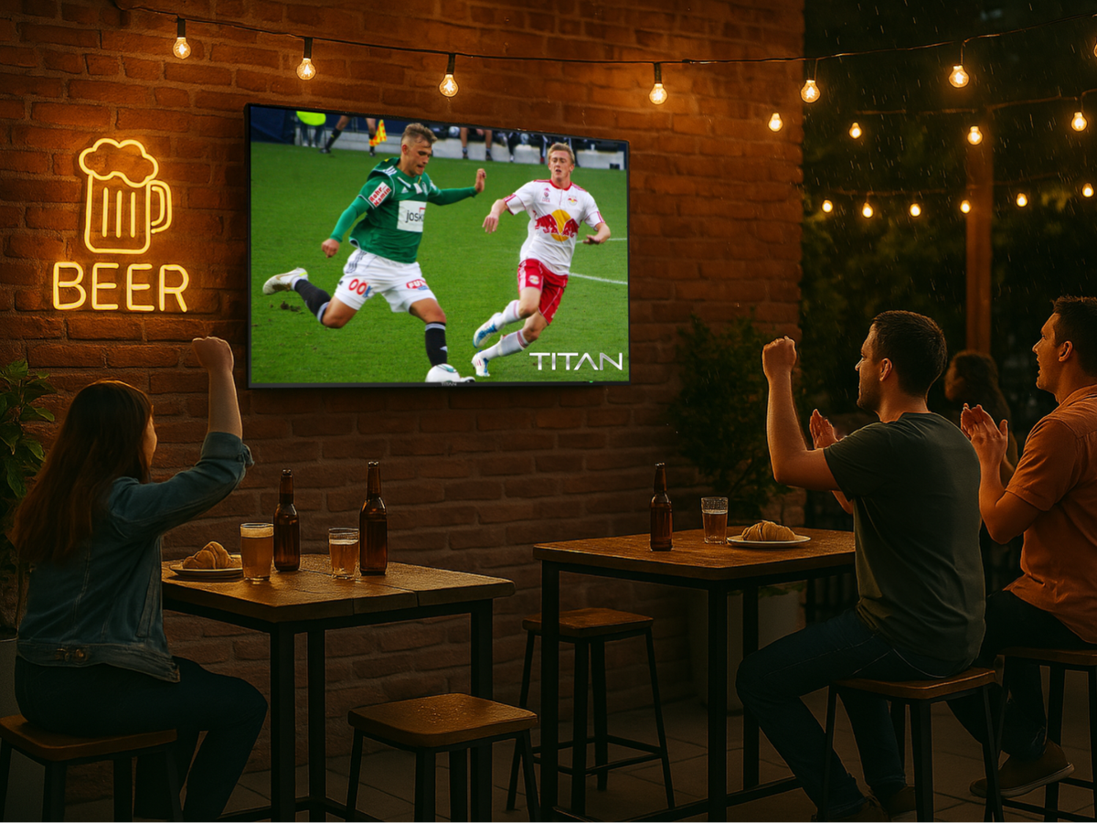 Commercial Titan Weatherproof Outdoor TV Full Sun QNED 4K Smart TV pow ...